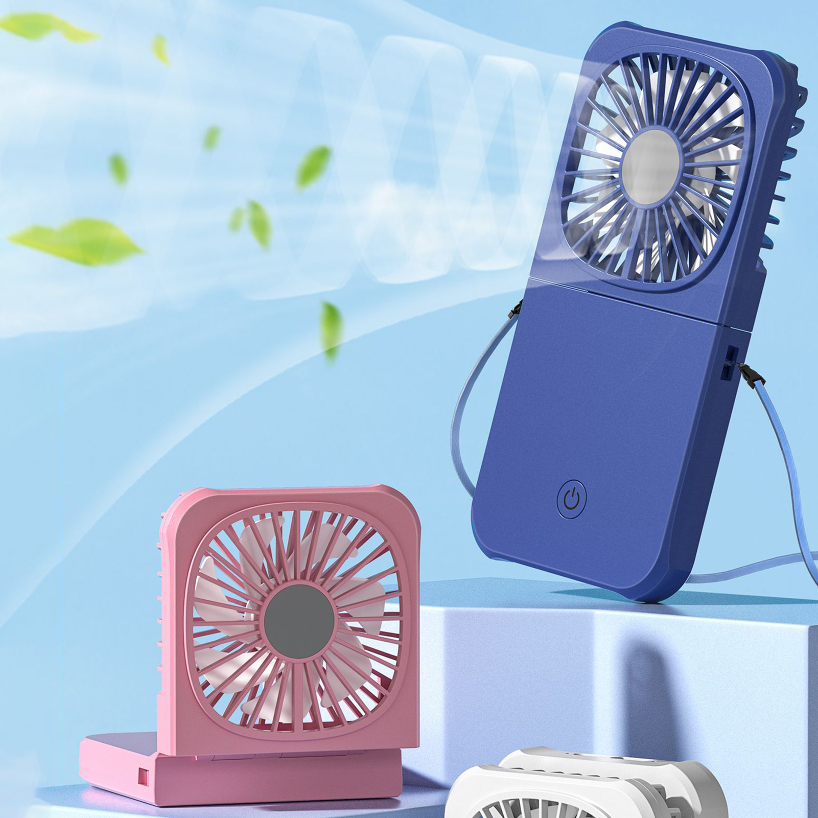 Portable Handheld Fan with Hanging Lanyard - USB Rechargeable Personal ...