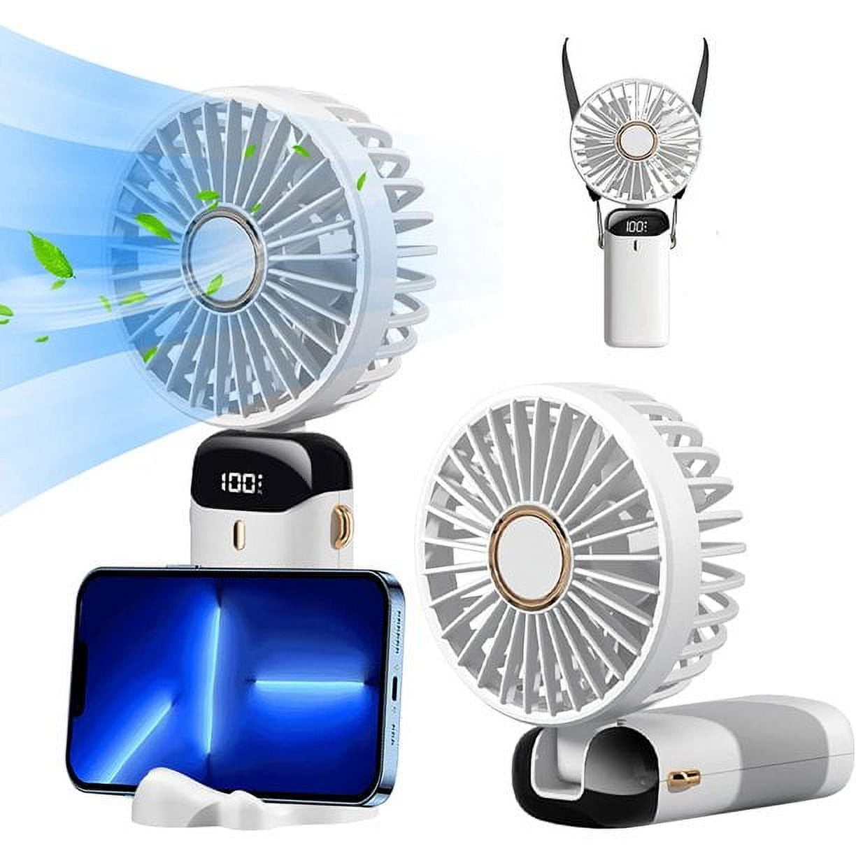 Homlike Portable Handheld Fan, 5 Speed, LED, 90°Adj, USB Rechargeable ...