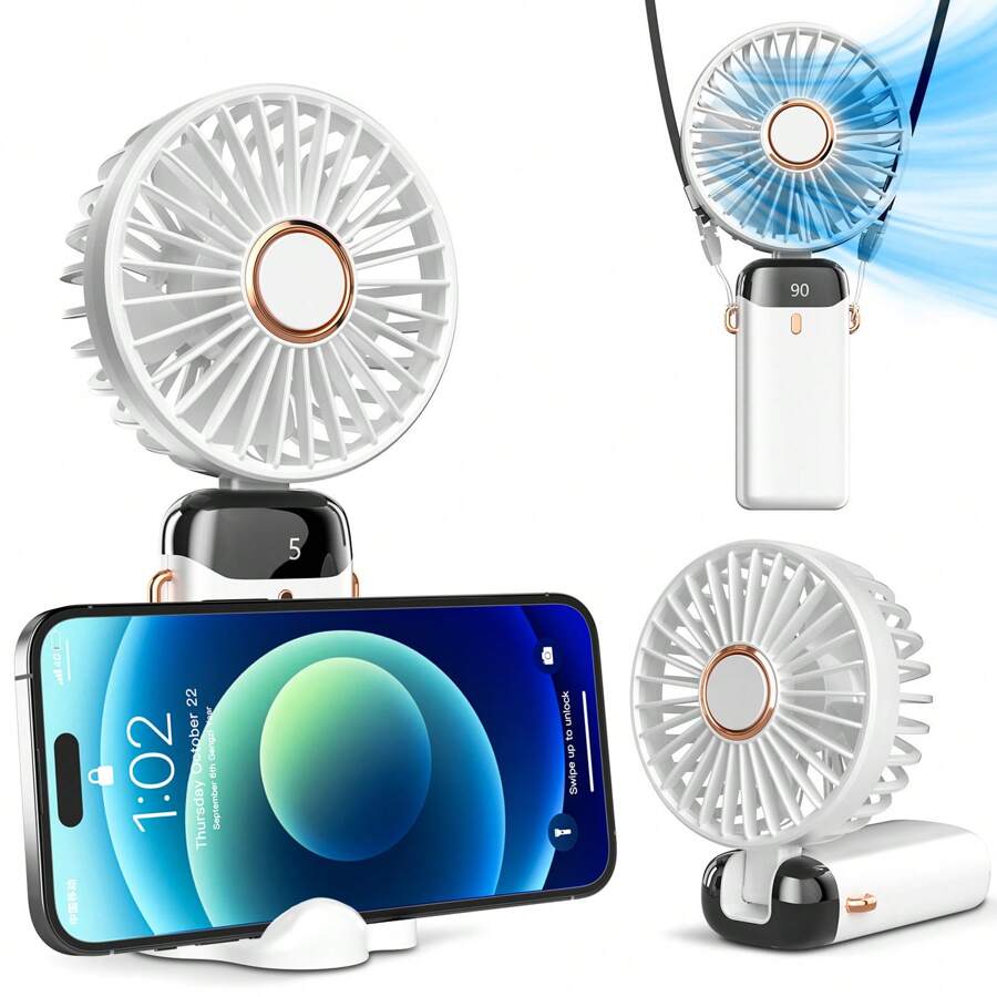 Portable Handheld Fan – Rechargeable Mini Fan With Base, Digital ...