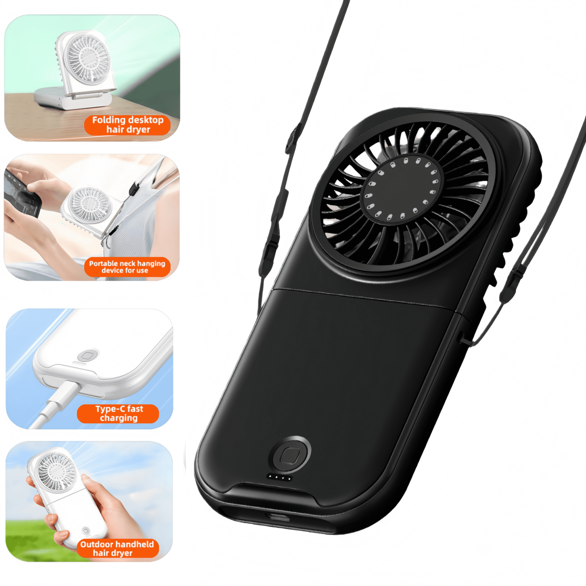 Portable Handheld Fan with 2500mAh Battery - 4 Speeds Rechargeable ...