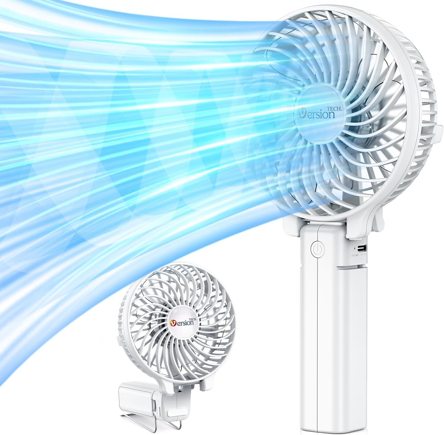 Portable Handheld Fan with 4000mAh USB Rechargeable Battery, 180 ...