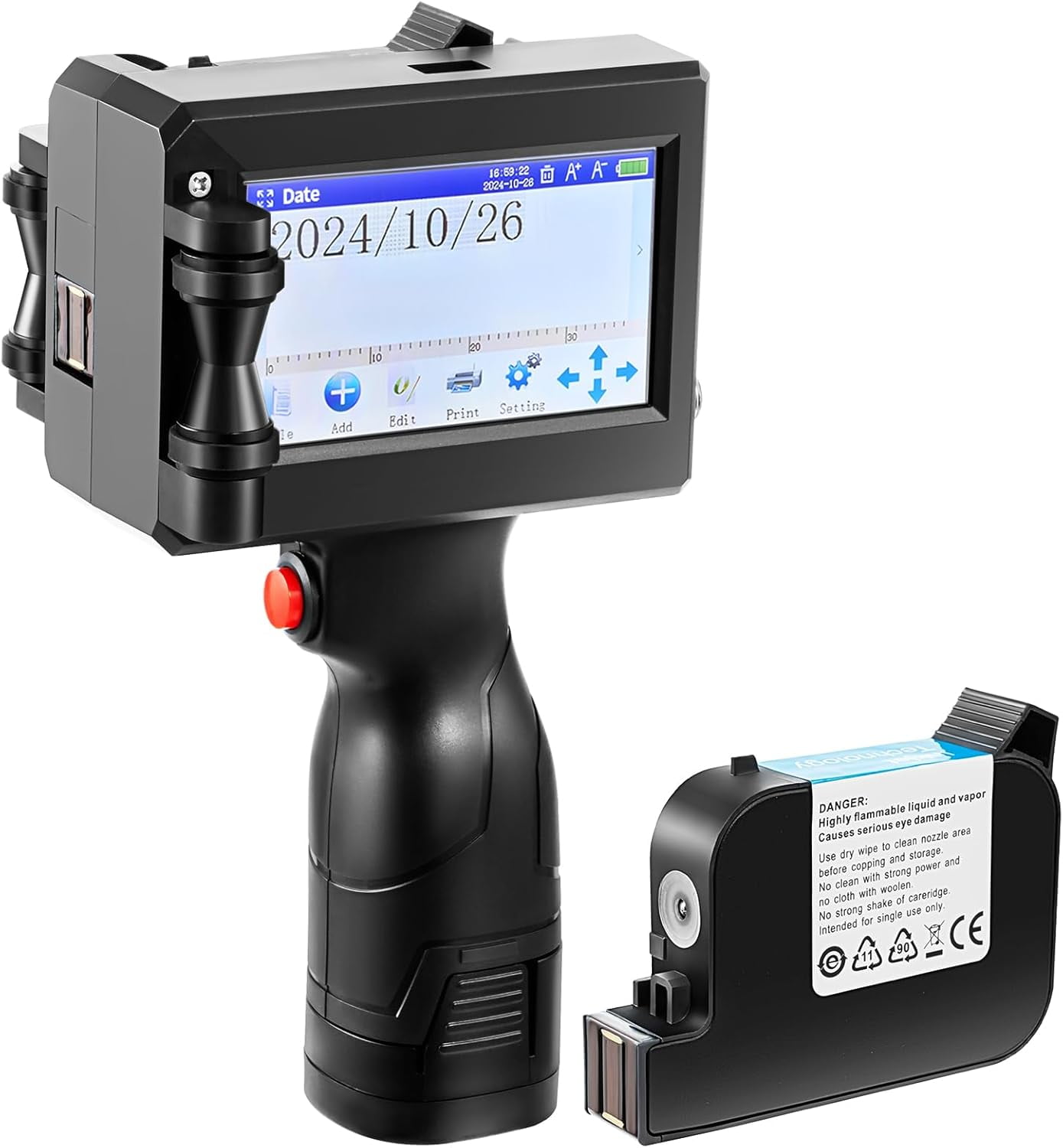 Portable Handheld Inkjet Printer with 42ml Quick-Drying Ink, Handheld Inkjet Printer Gun 600 DPI ...