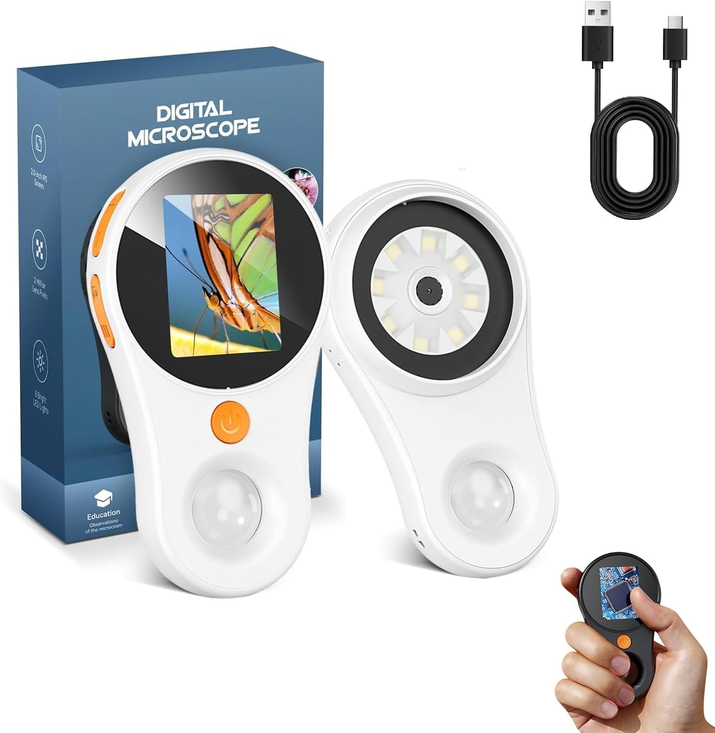 Portable Handheld Magnifying Glass, Handheld Digital Microscope, 500x ...