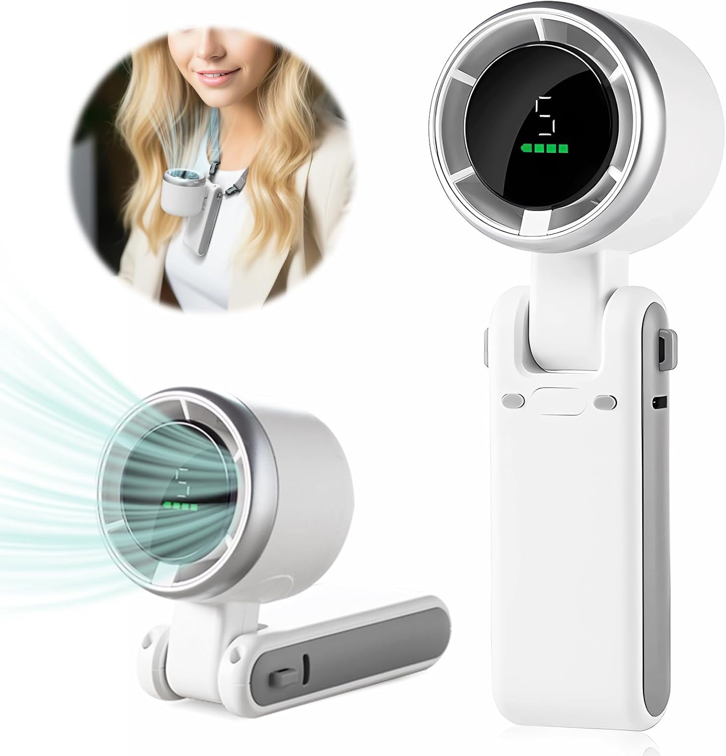 Portable Handheld Mini Turbo Fan, USB Rechargeable Travel Neck Fan with ...