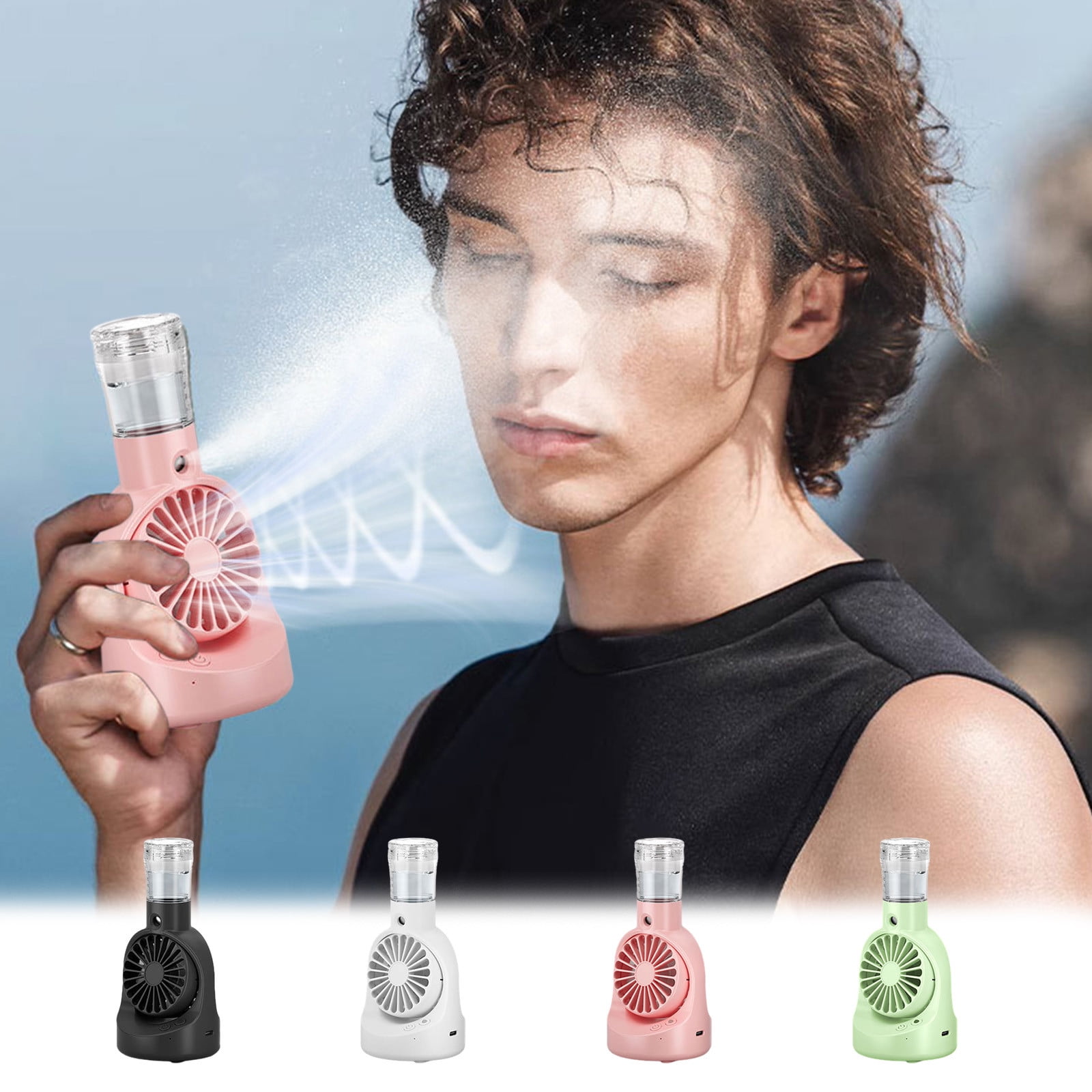 Portable Handheld Misting Fan, USB Rechargeable, 4-Speed, 10-Hour ...