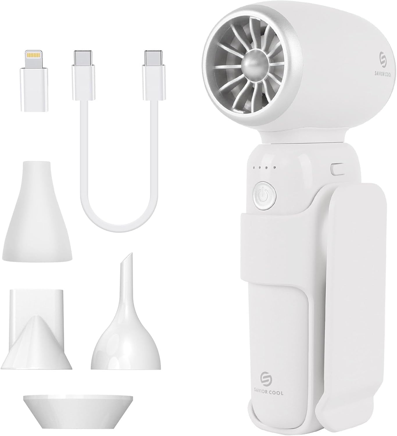 Portable Handheld Turbo Fan with 3 Speeds | 8000mAh Type-C Rechargeable Battery | 13,000 RPM ...