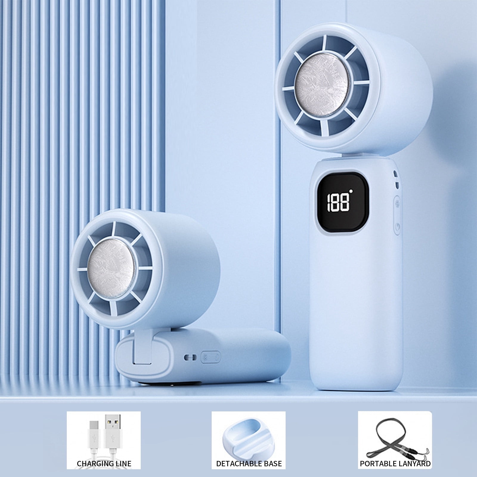 Portable Handheld Turbo Fan, 5 Gear High Speeds, Foldable Rechargeable ...