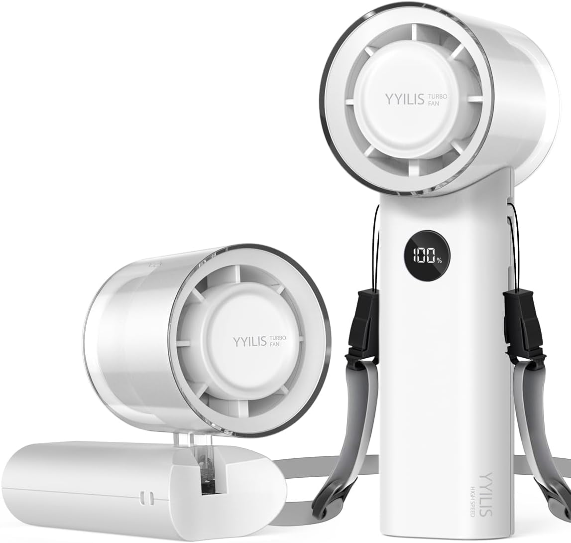 Portable Handheld Turbo Fan, Foldable 5 Speed 3-in-1 Rechargeable ...