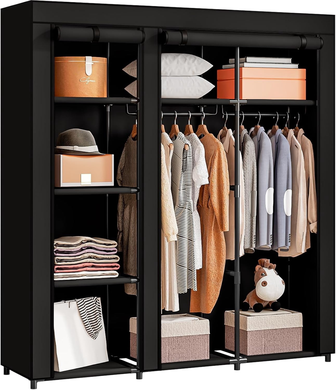 Portable Hanging Wardrobe Organizer with Metal Frame and Non-Woven ...