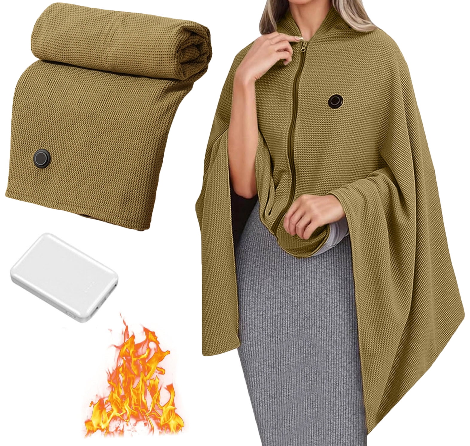 Portable Heated Shawl with 10000mAh Power Bank - Cordless Wearable ...