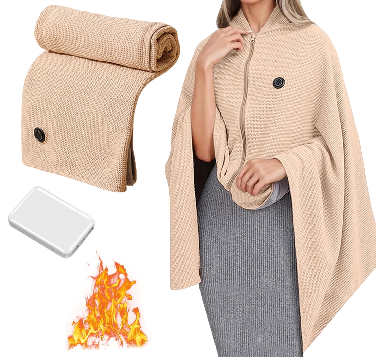 Portable Heated Shawl with 10000mAh Power Bank - Cordless Wearable ...