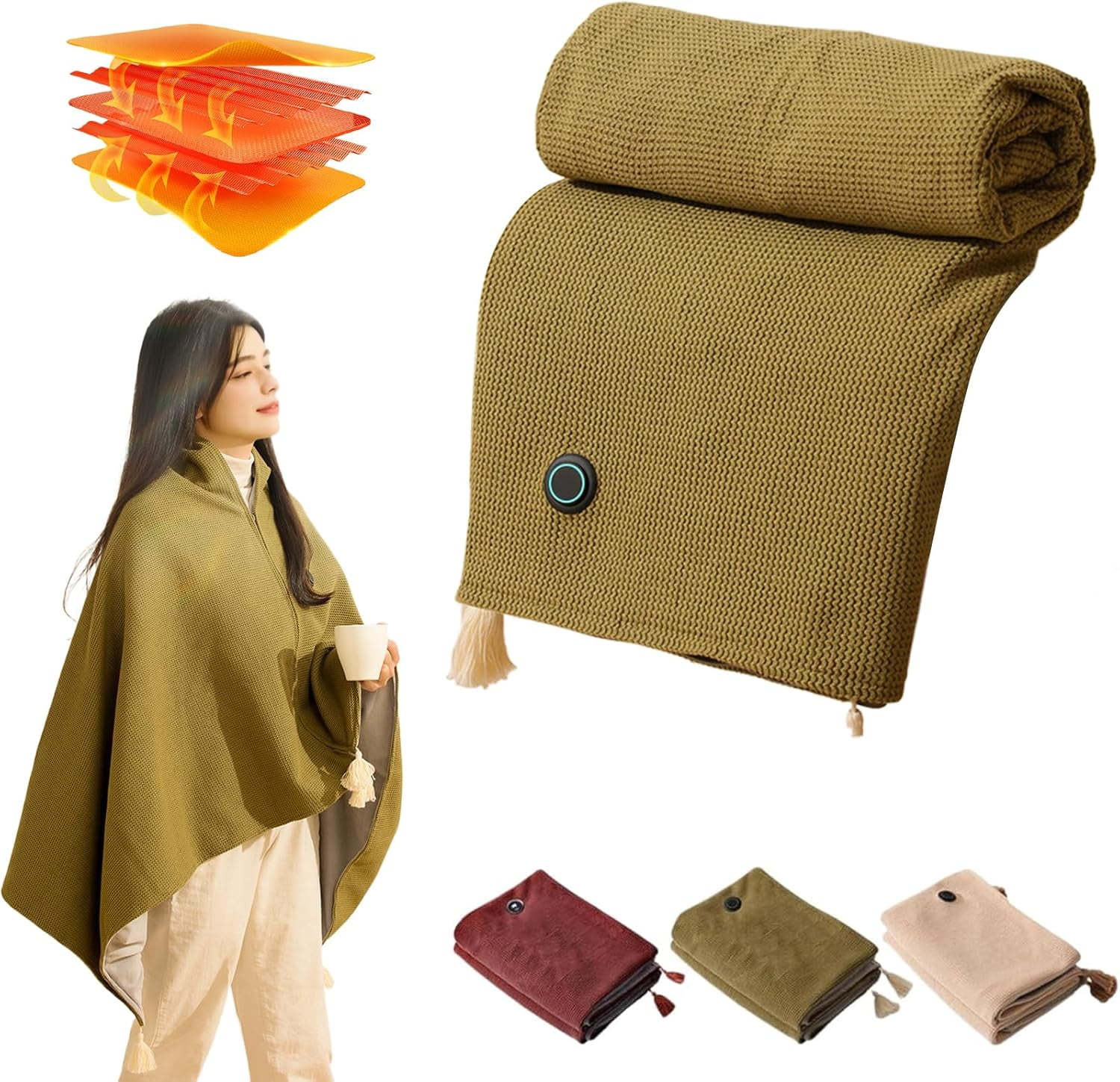 Portable Heated Shawl, 58"X 32" Portable USB Heated Blanket Shawl with ...