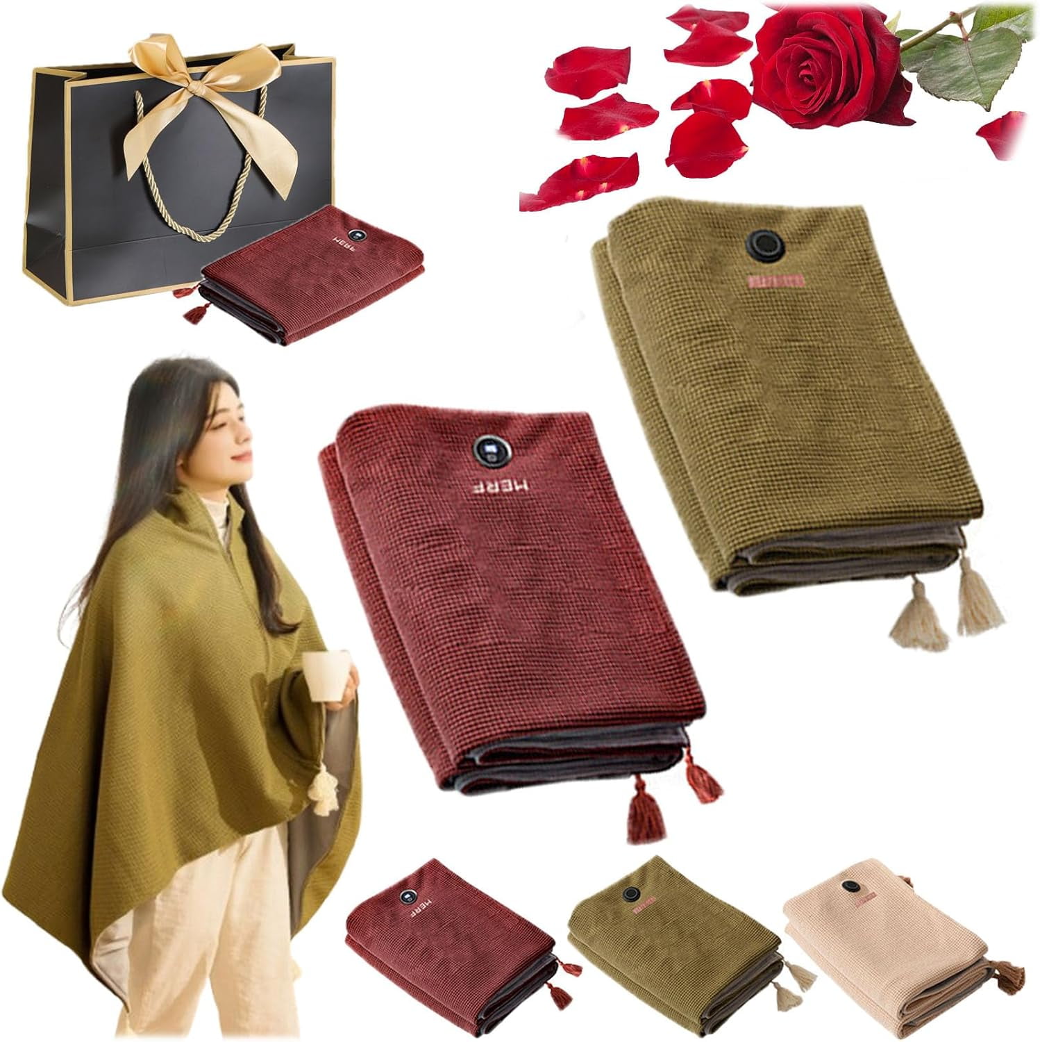 Portable Heated Shawl Battery Operated, 58"X 32" Portable USB Heated ...