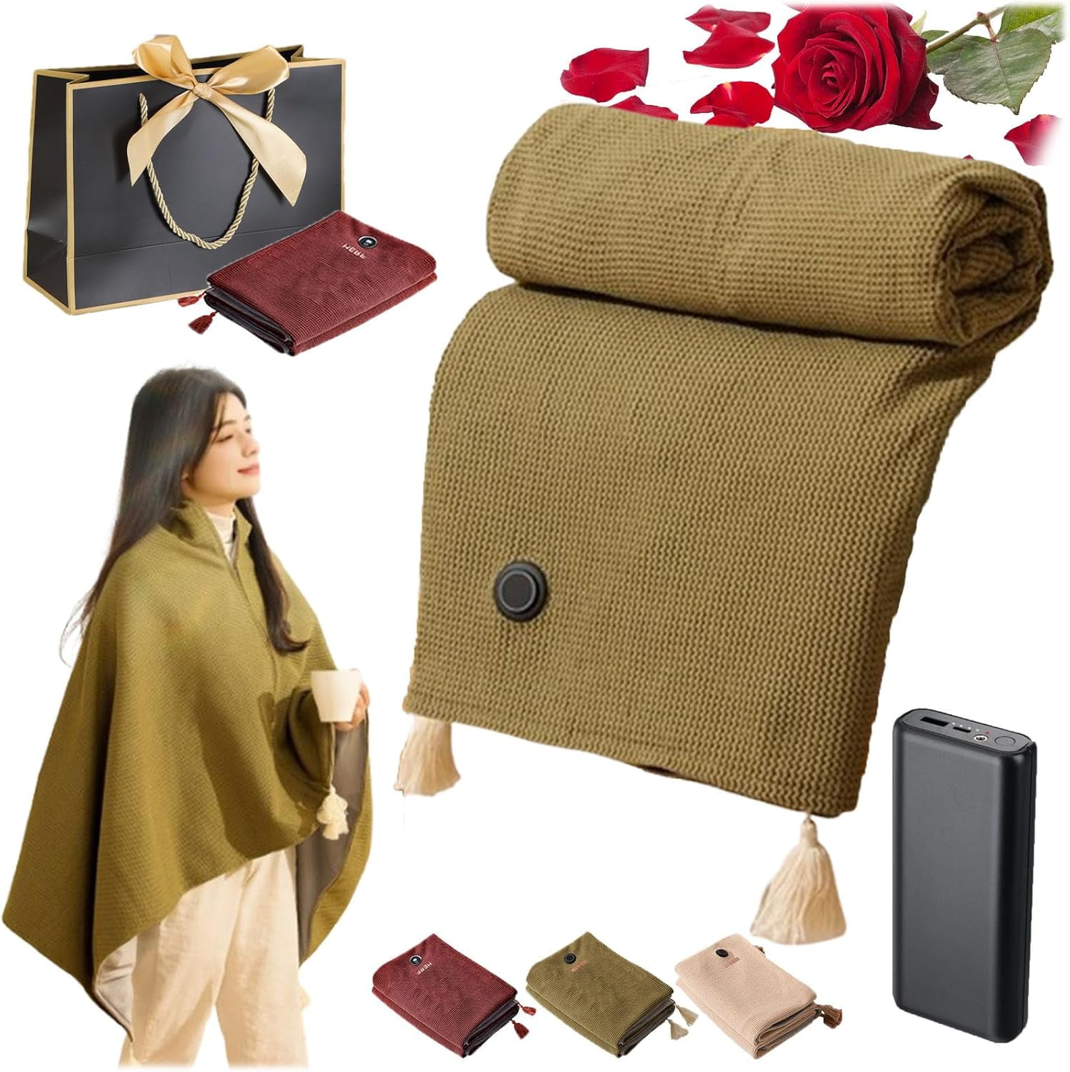 Portable Heated Shawl Battery Operated, 58"X 32" Portable USB Heated ...