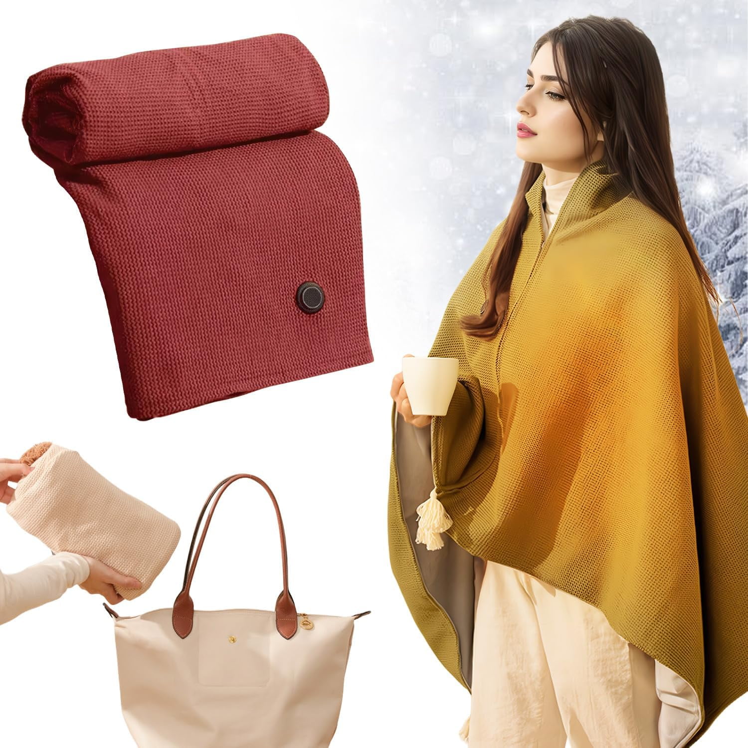 Portable Heated Shawl, Heated Shawl Wraps for Women, Soft Zipper ...