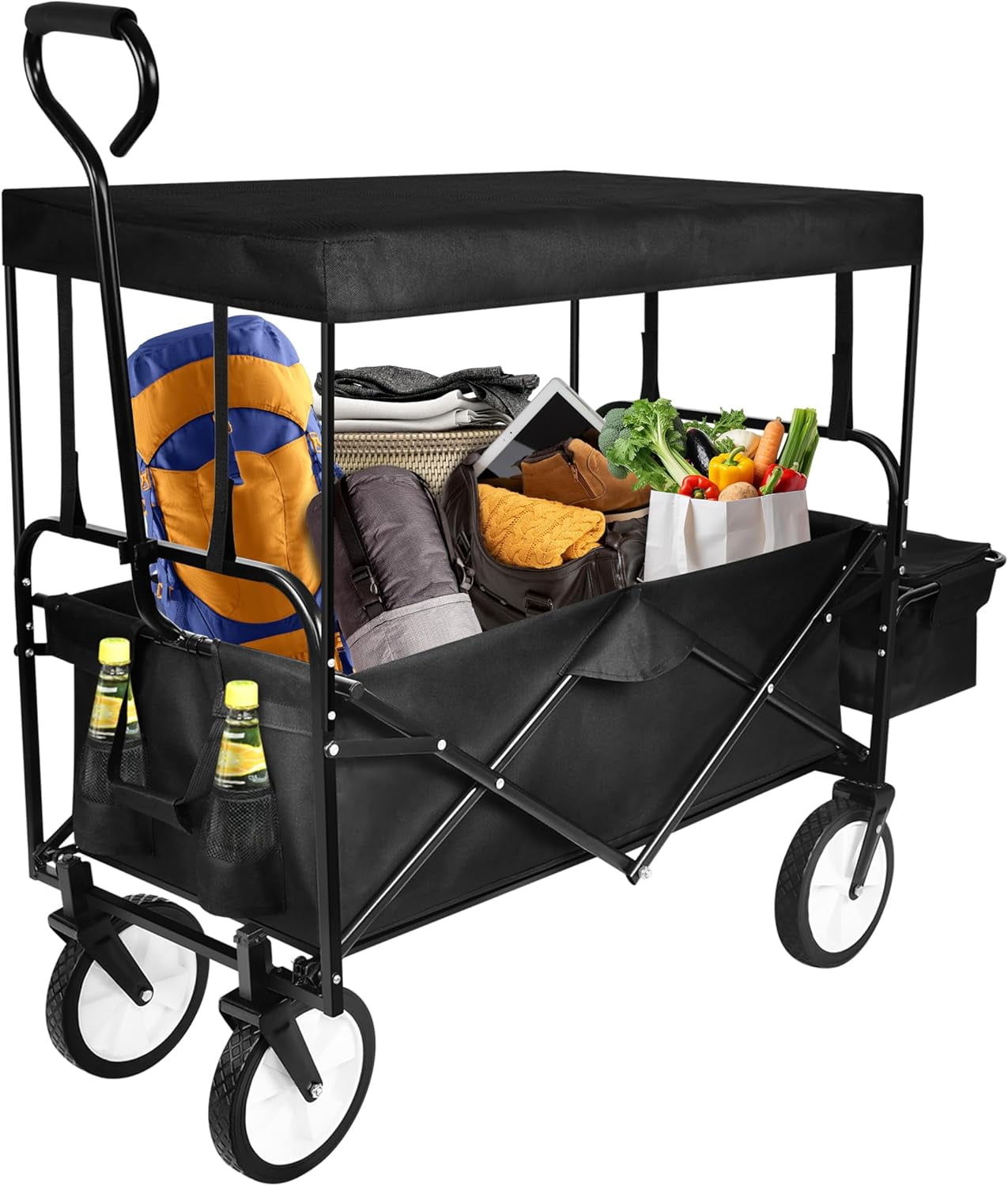 Portable Heavy Duty Folding Hand Cart with Removable Canopy, 8'' Wheels ...