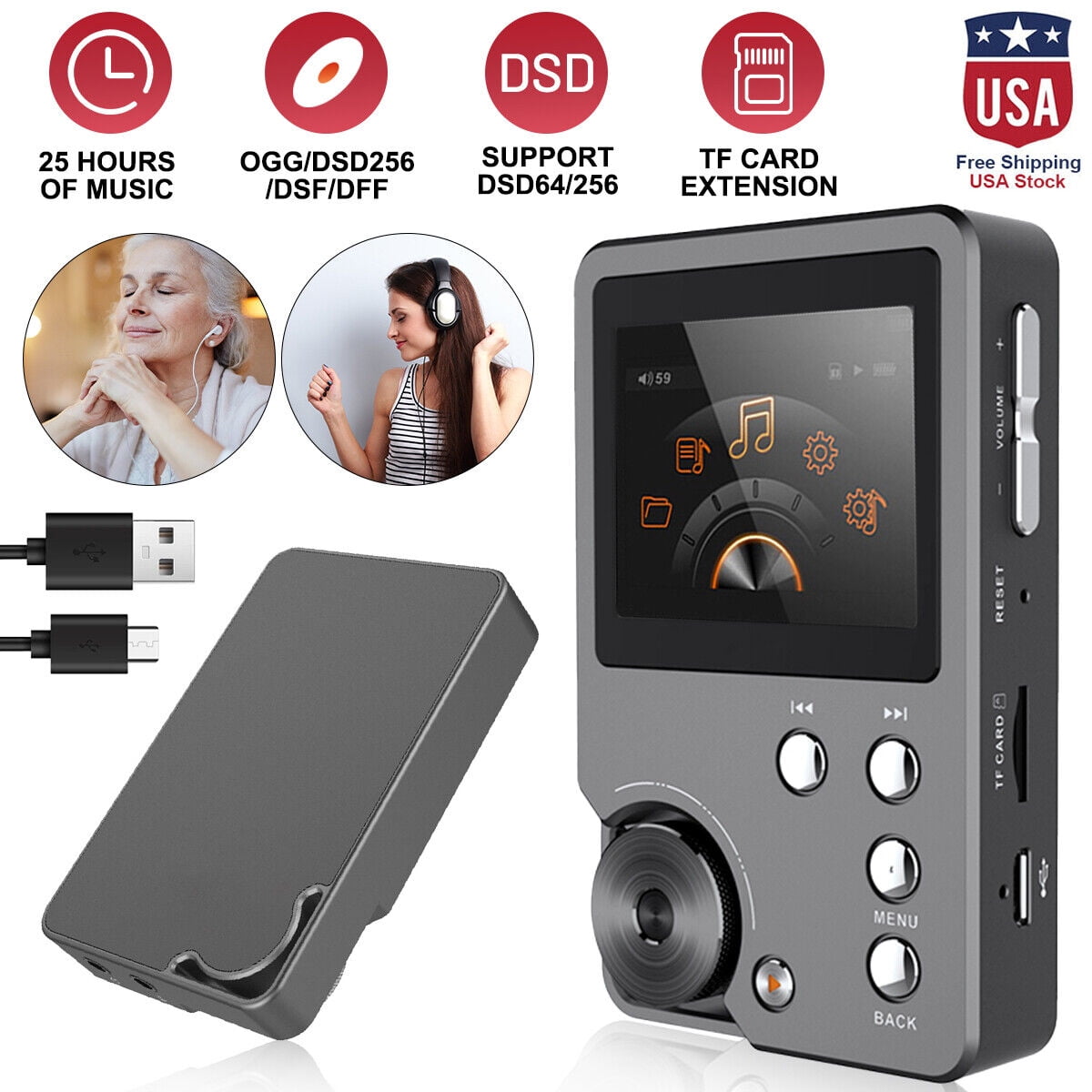 Portable HiFi MP3 Player DSD HD Digital Audio Lossless Music Player(No ...