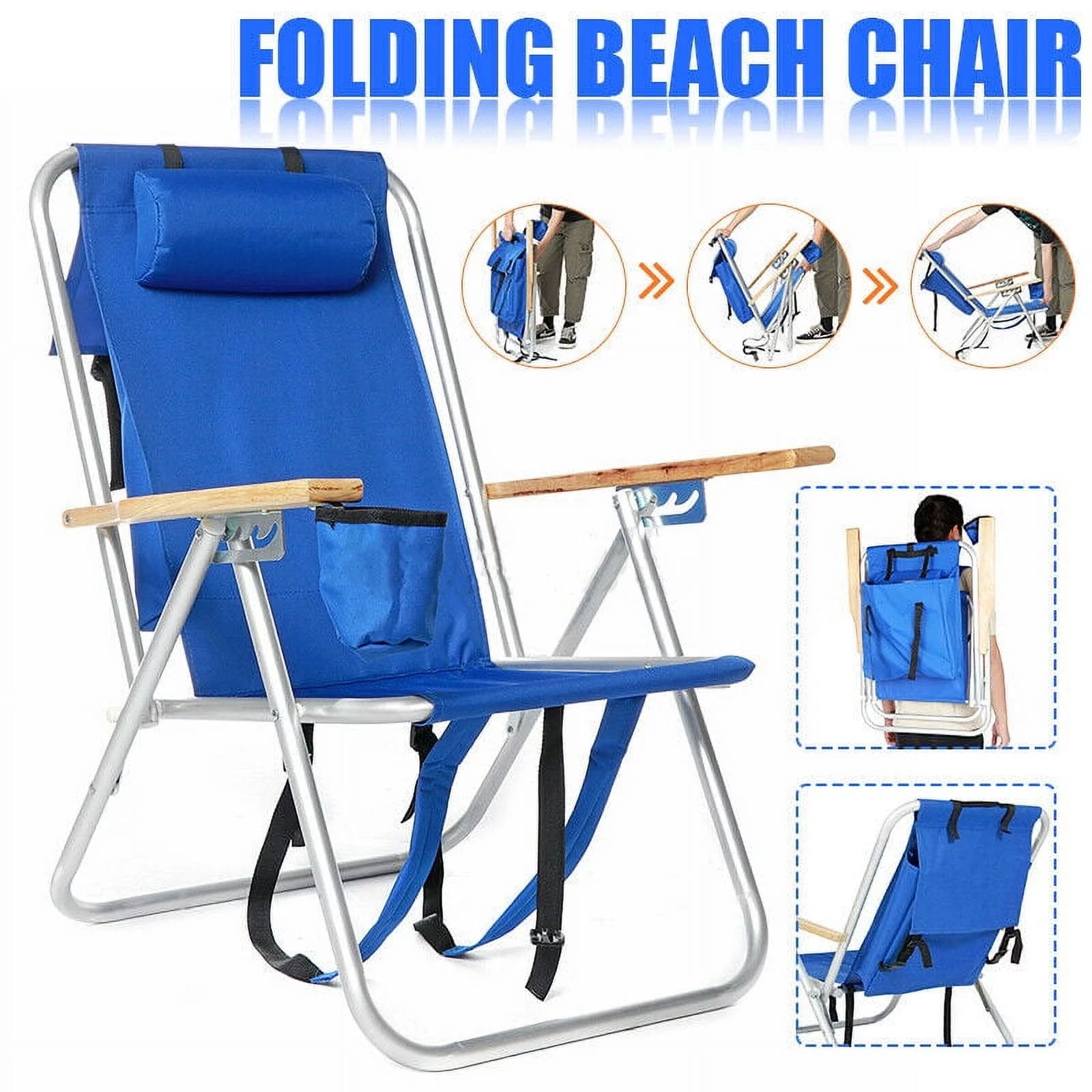 DBPOWER Portable Beach Chair, High Strength, Adjustable Headrest, Extra ...