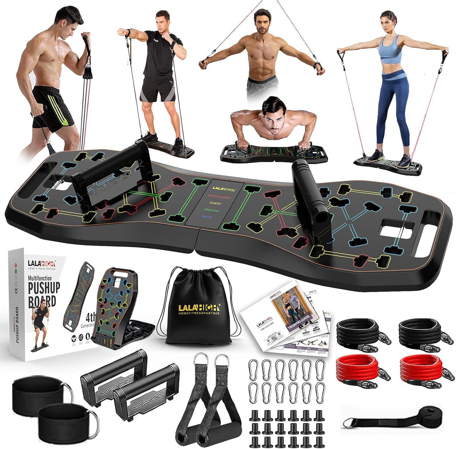 Portable Home Gym System: Large Compact Push Up Board, Pilates Bar & 20 ...