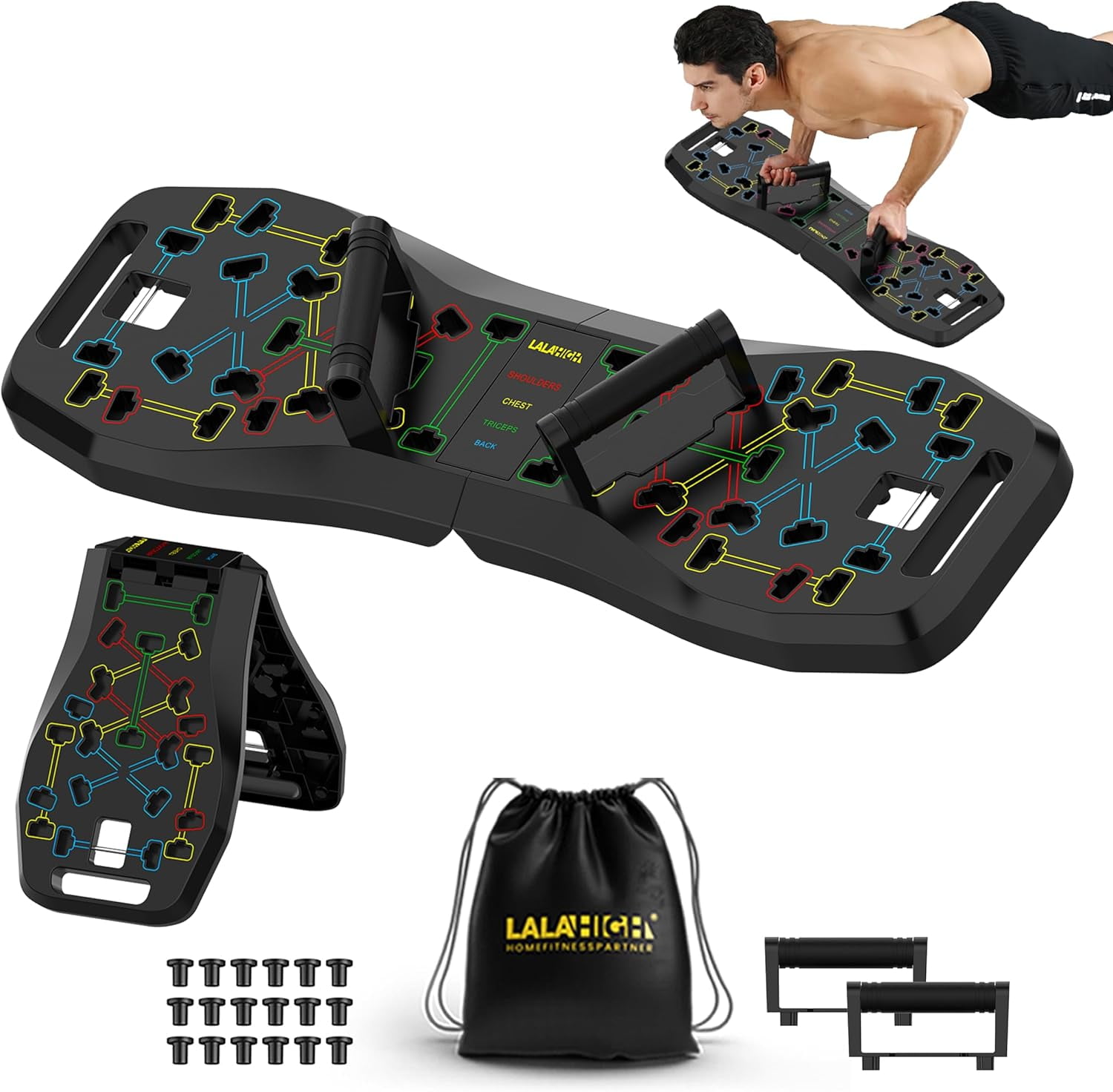 Portable Home Gym System: Large Compact Push Up Board, Pilates Bar & 20 ...