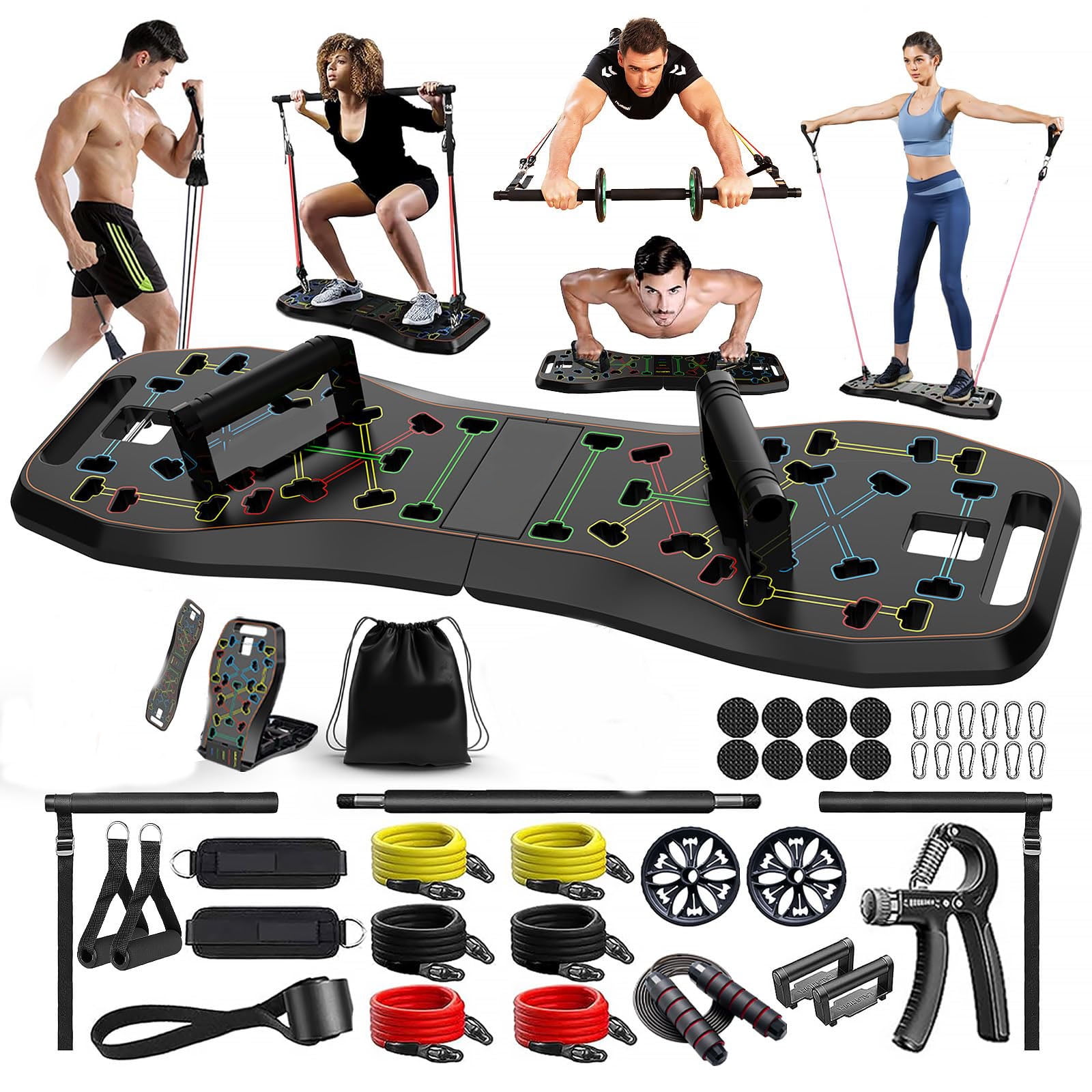 Portable Home Gym System: Large Compact Push Up Board, Pilates Bar ...