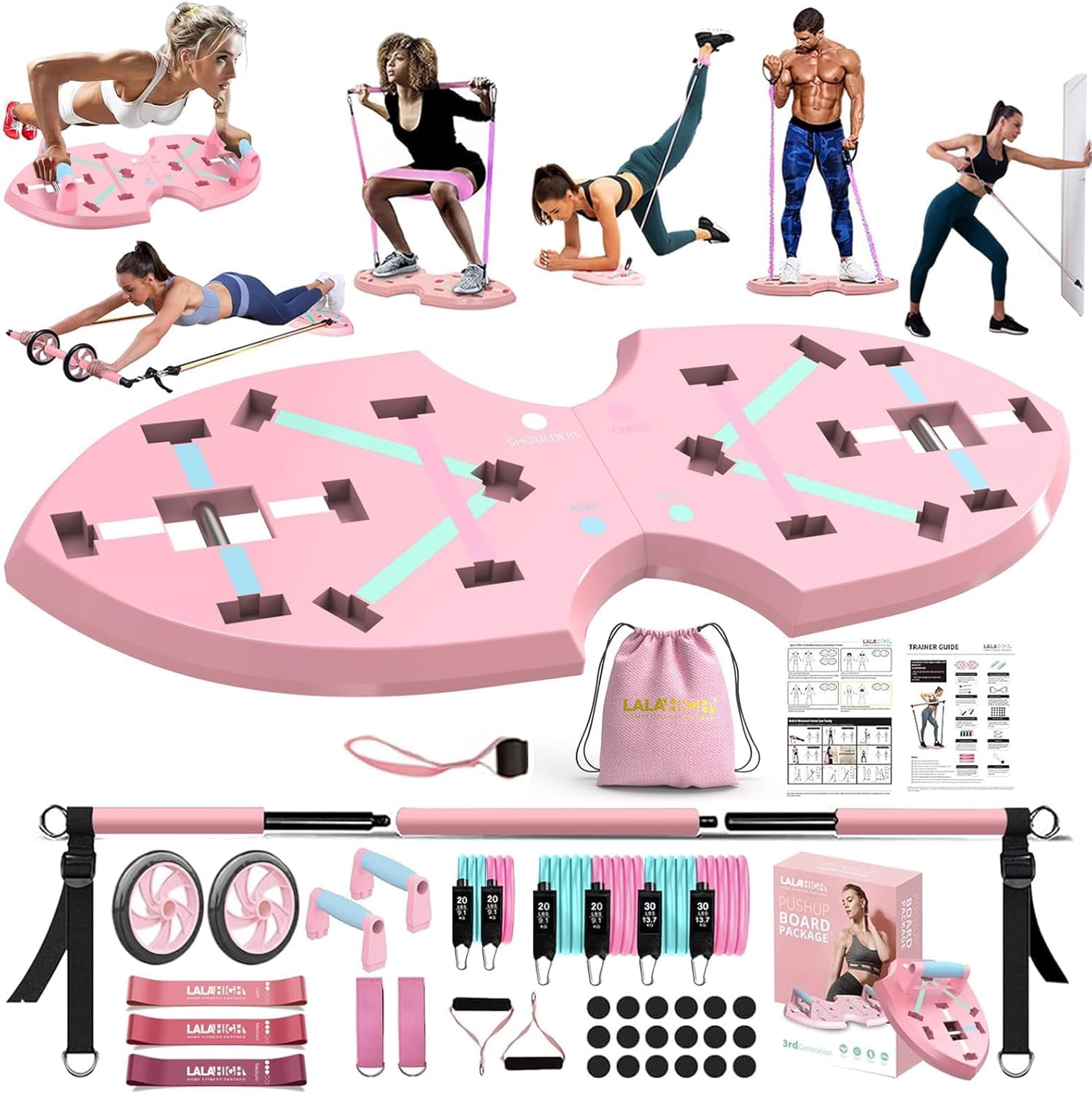 Portable Home Gym System for Men and Women:Push Up Board, Pilates Bar ...