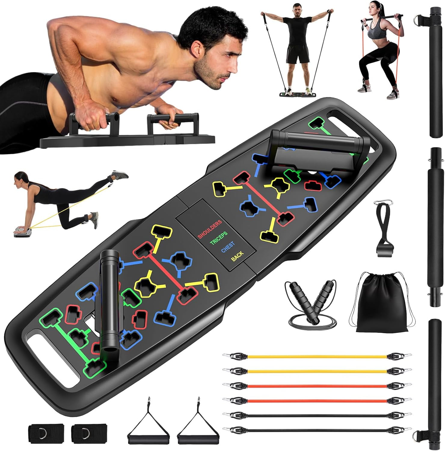 Portable Home Gym Workout Equipment, Push Up Board, Pilates Bar ...