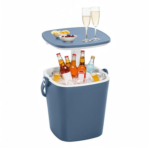 Portable Ice Bucket Cooler Table, Outdoor Drink Cooler Bar, Lift Top ...