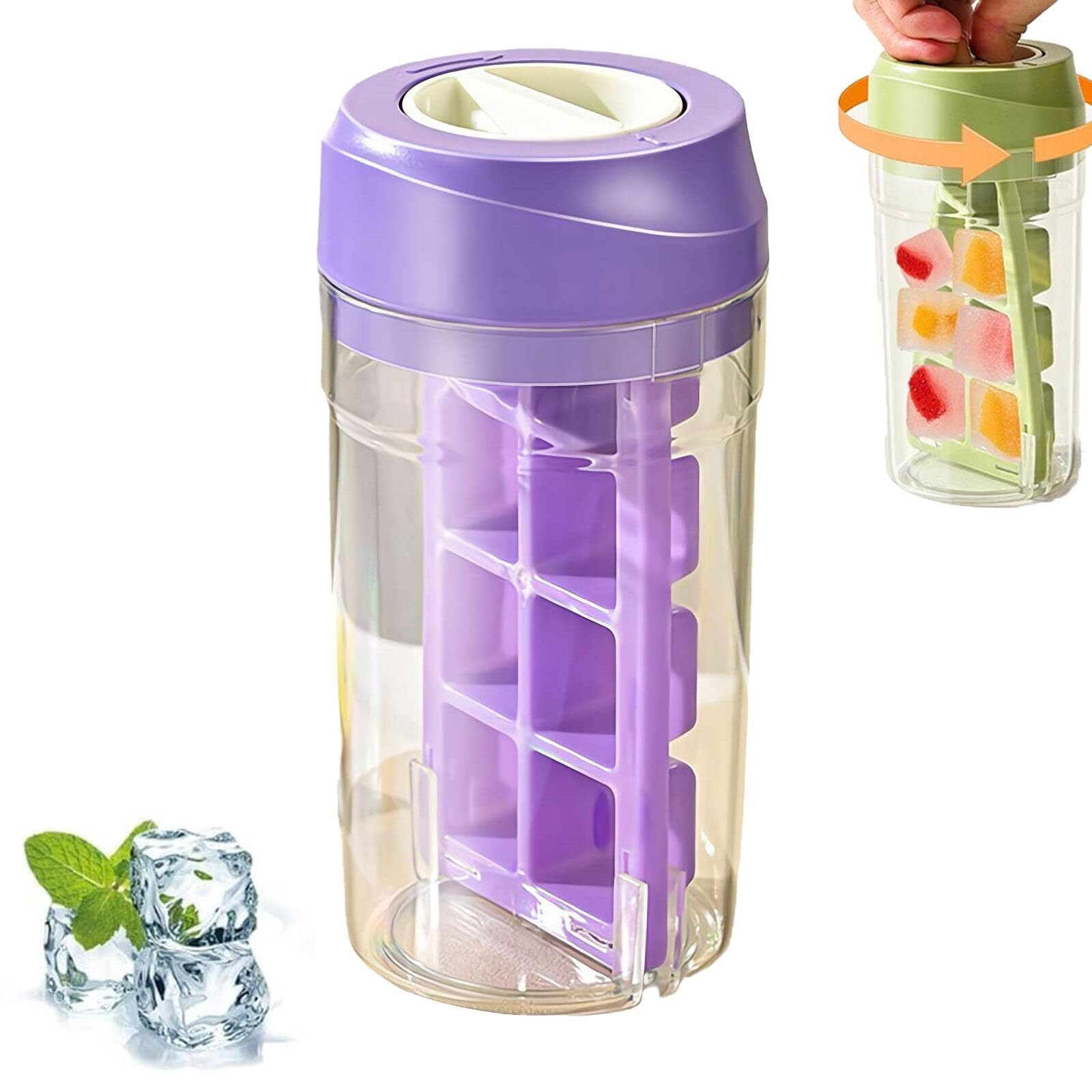 Portable Ice Cube Bottle with Rotating Ice Breaker 2-in-1 Ice Maker ...