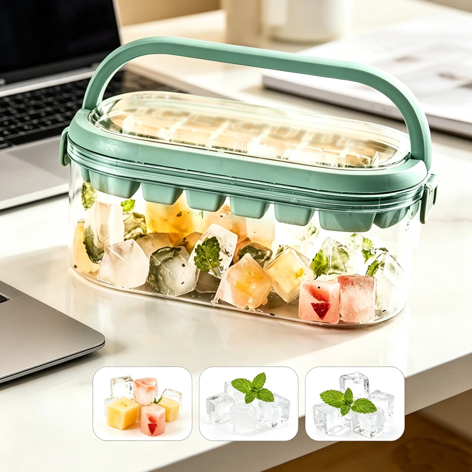 Portable Ice Maker with One Click Release, Durable Plastic Ice Tray and ...