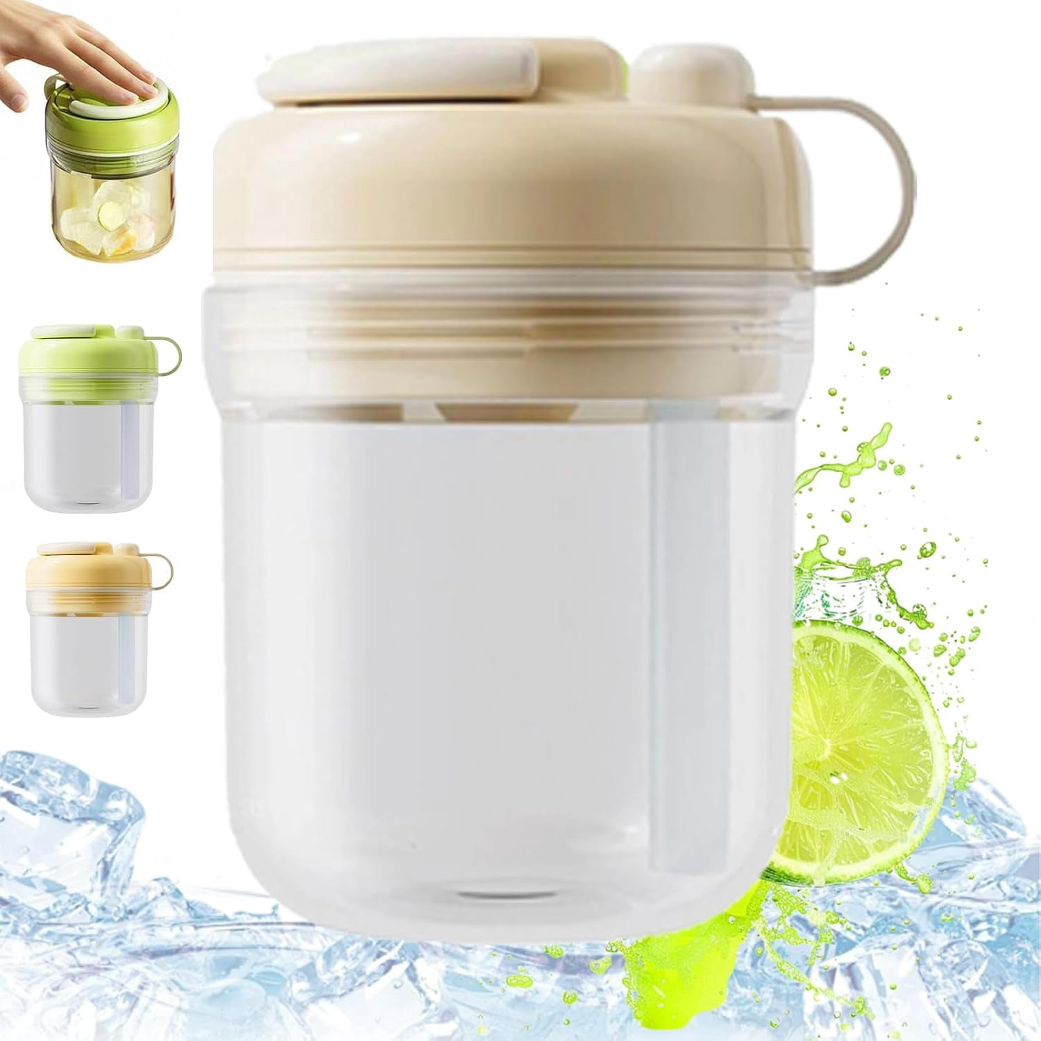 Portable Iced Coffee Cup with Ice Tray, 2 in 1 Ice Cube Bottle, Easy ...