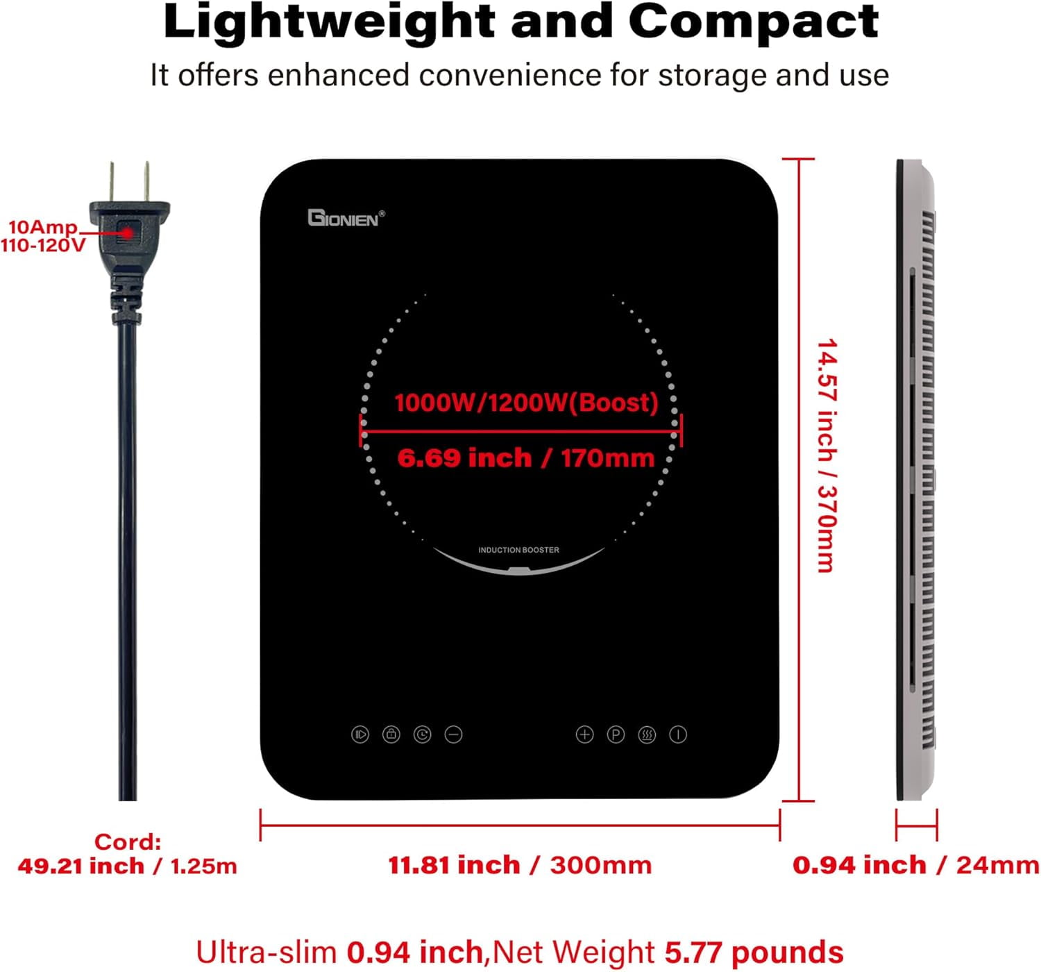 Portable Induction Cooktop 1200W,Single Hot Plate Countertop Burner 110 ...