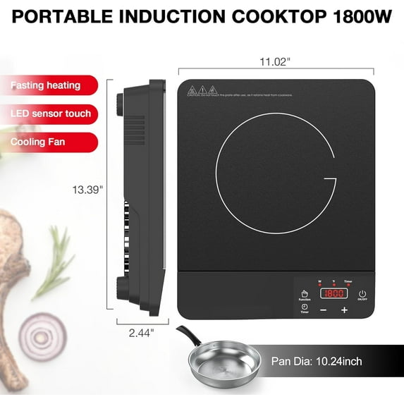 Portable Induction Cooktop 1800W, 110V Single Burner Induction Burner ...