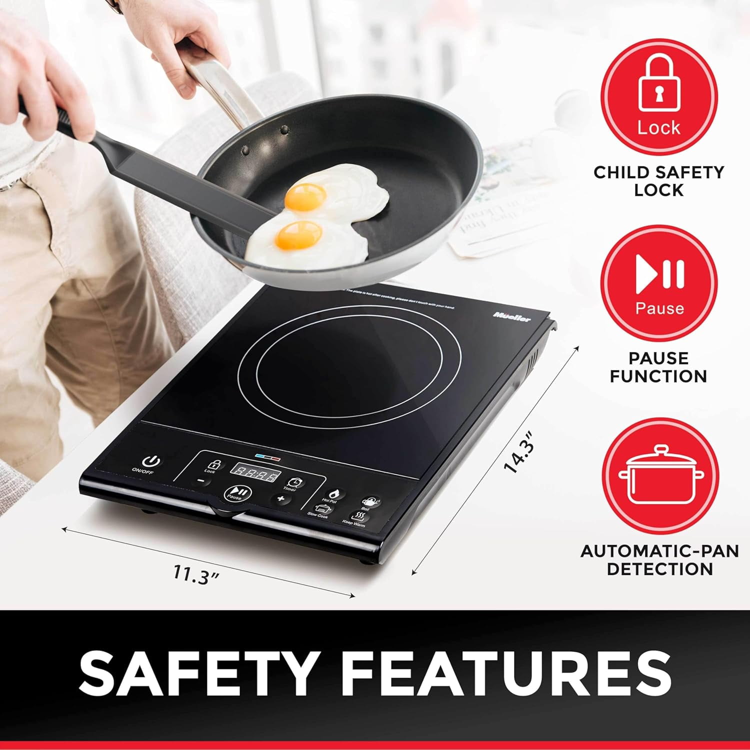 Portable Induction Cooktop 1800W, 8 Temp Levels, Auto-Off, Lock, LED ...