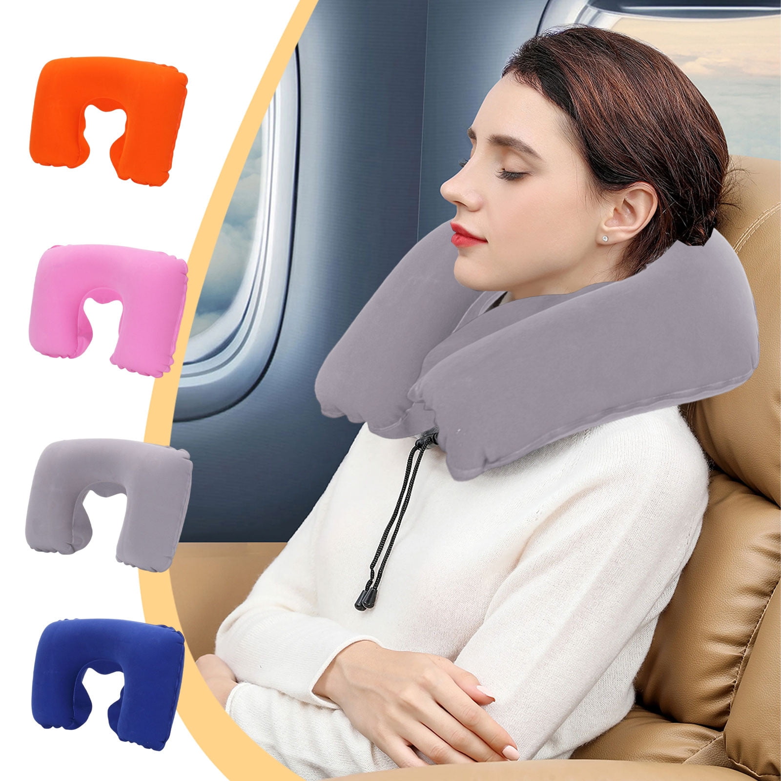 Portable Inflatable Neck Pillow, Soft Flocked Cover, U-Shaped Design ...