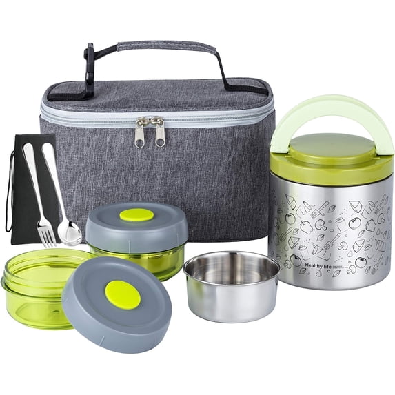 Portable Insulated Lunch Box Set with Stainless Steel Cutlery, vacuum ...