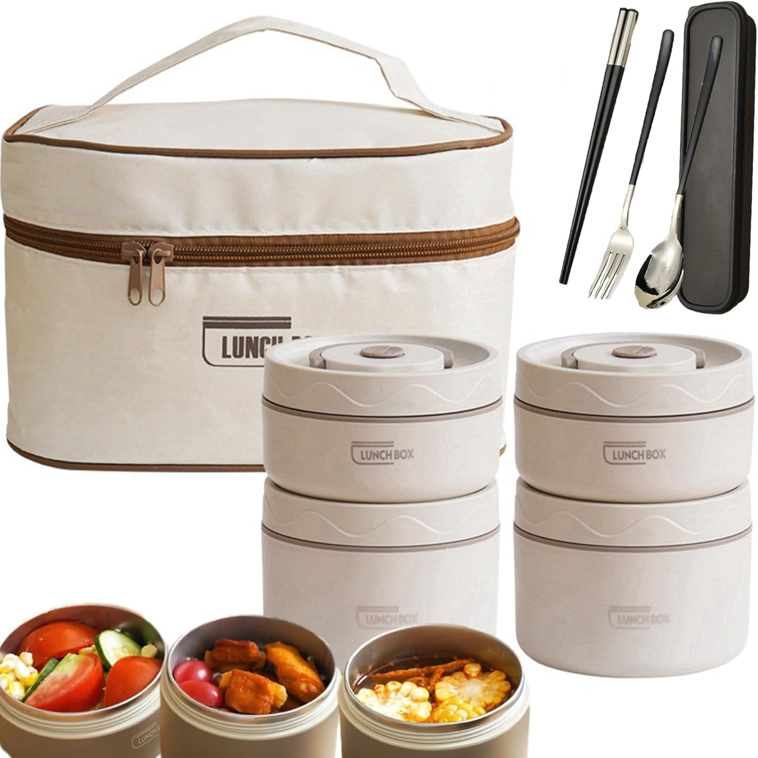 Portable Insulated Lunch Container Set, 2/3/4 Tier Separate Stackable ...