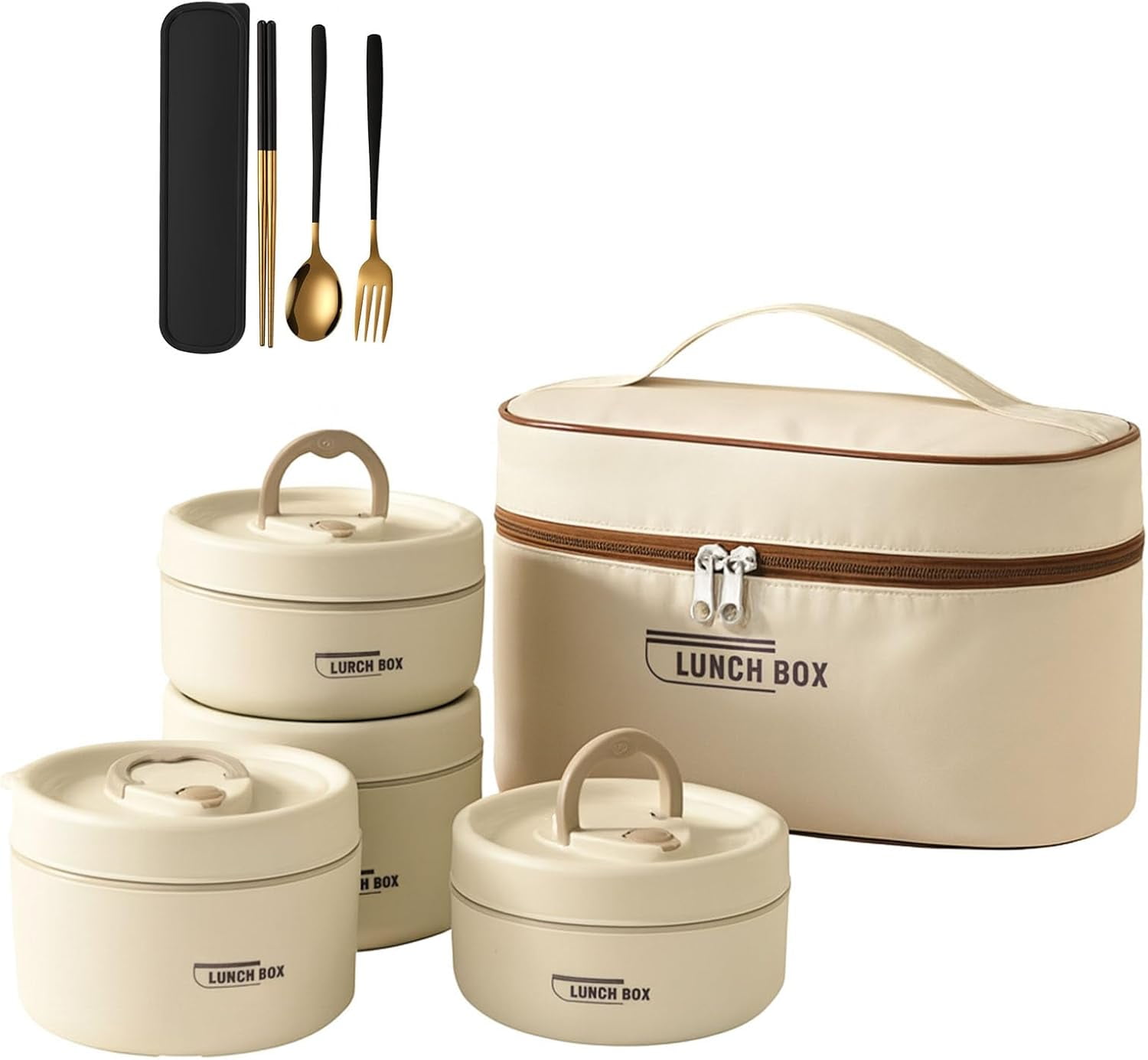 Portable Insulated Lunch Container Set, 4 Tier Separate Stackable ...