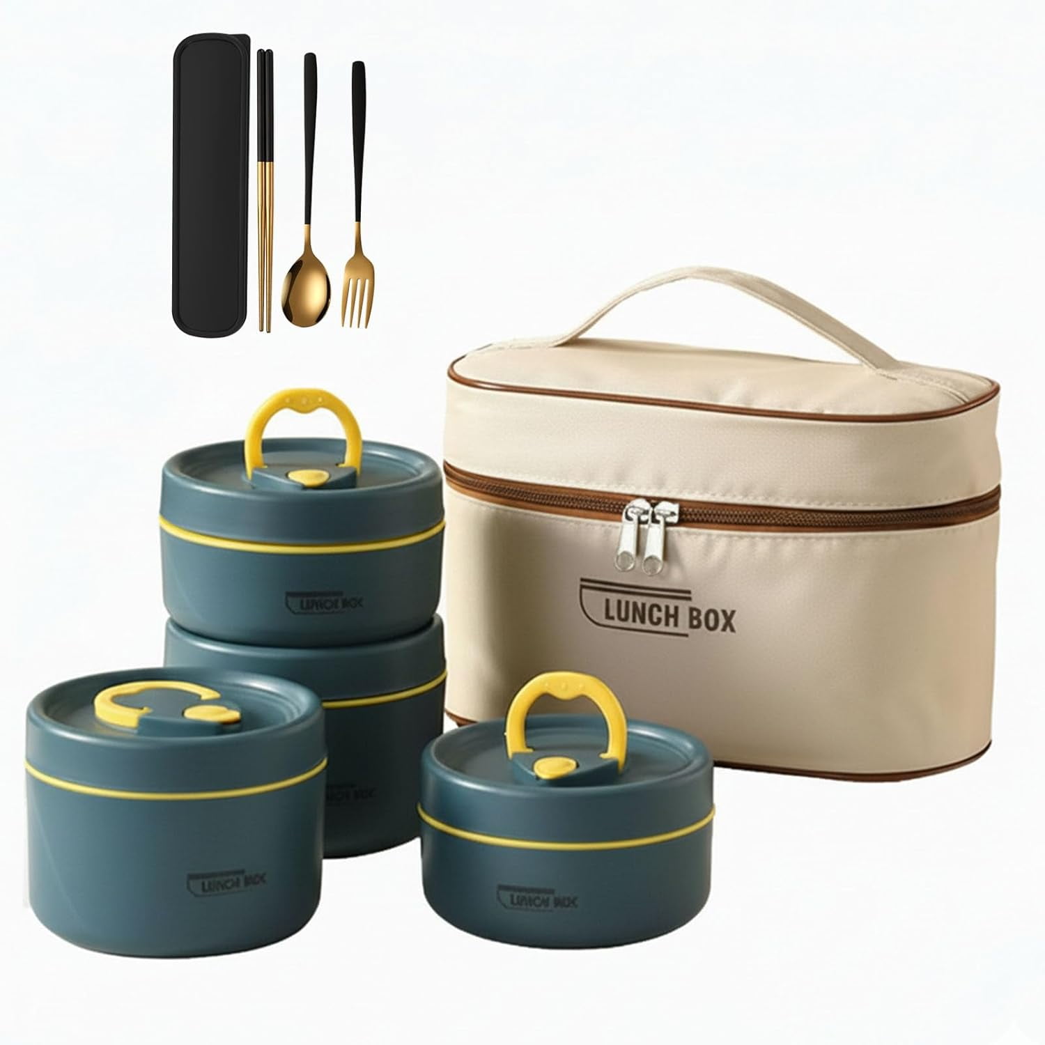 Portable Insulated Lunch Container Set, 4 Tier Separate Stackable ...