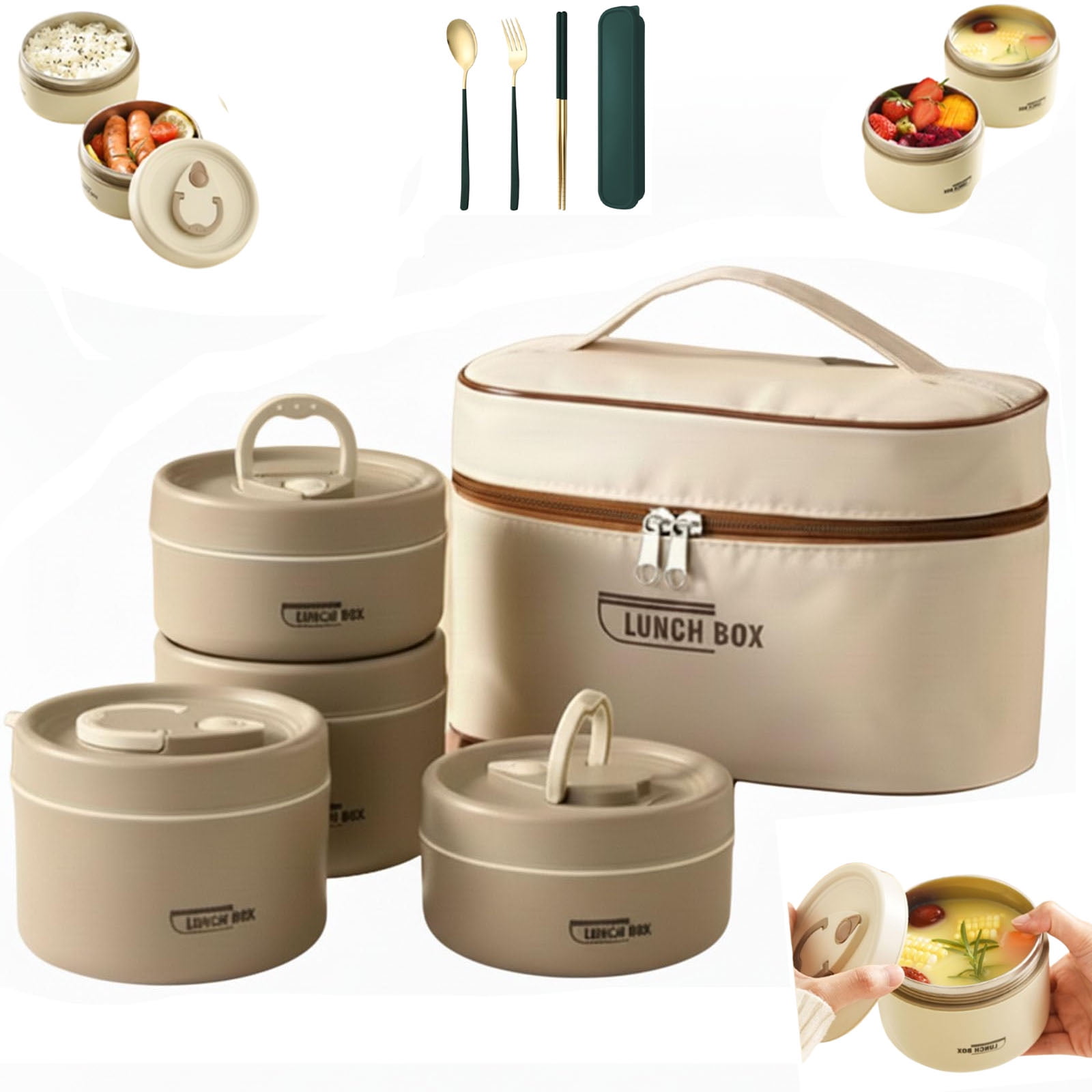 Portable Insulated Lunch Container Set, 4 Tier SeparateStackable ...