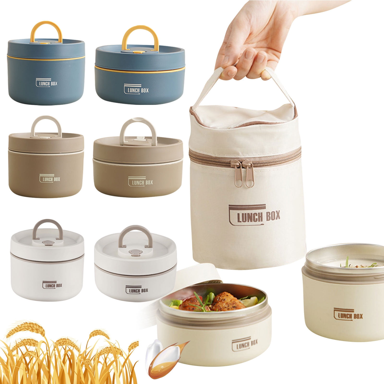 Portable Insulated Lunch Container Set, Single Tier Microwave Safe ...