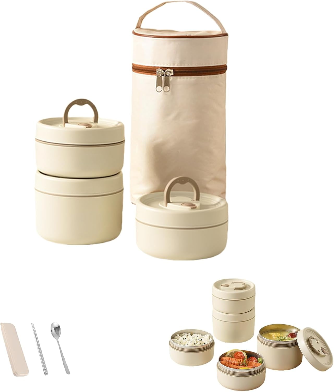 Portable Insulated Lunch Container Set, Stackable Stainless Steel Bento ...