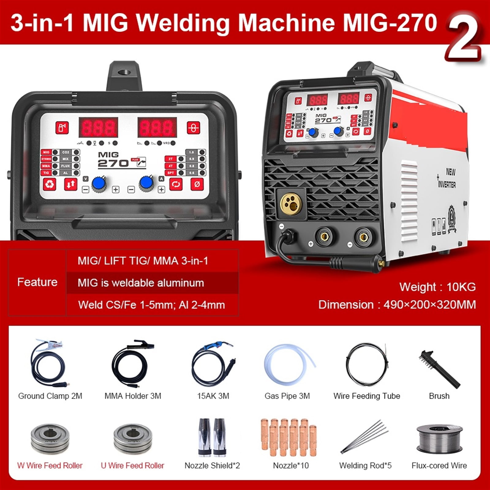 Portable Intelligent MIG Welder,MIG Welding Machine MIG/TIG/MMA 3 IN 1 ...