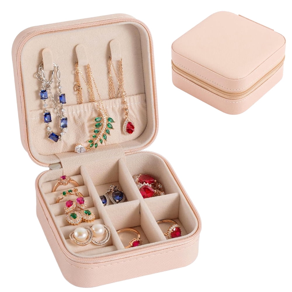 Portable Jewelry Box with Mirror for Women Girls, Small Travel PU ...