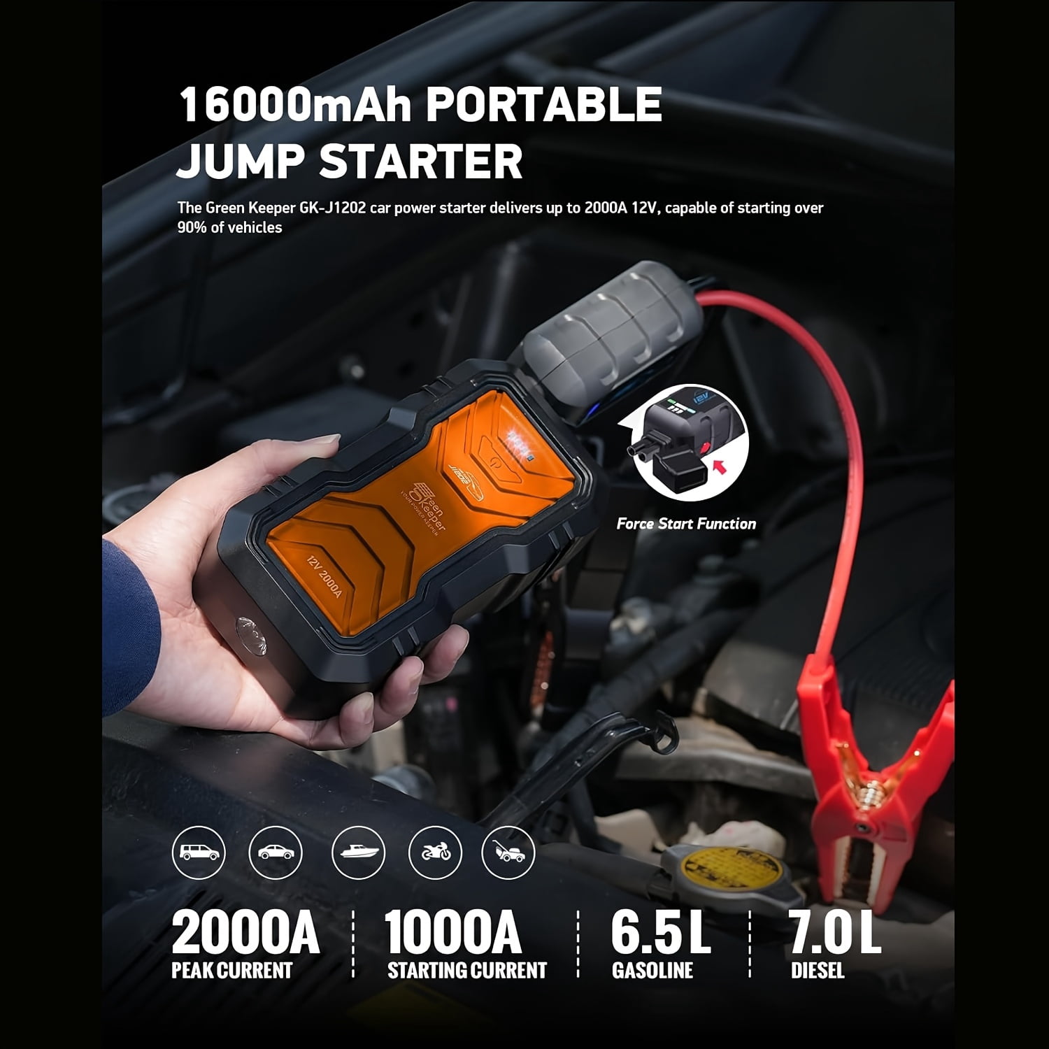 Portable Jump Starter 2000A: Car Battery Jumper 12V Battery Jumper ...