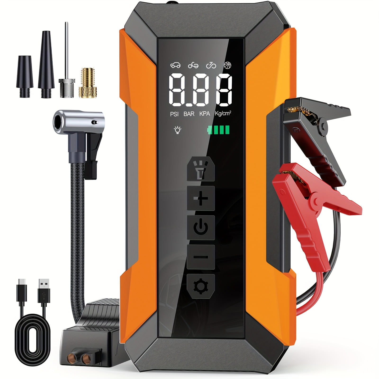 Portable Jump Starter & Air Compressor, 3000A Peak 150PSI, 12V for Gas ...