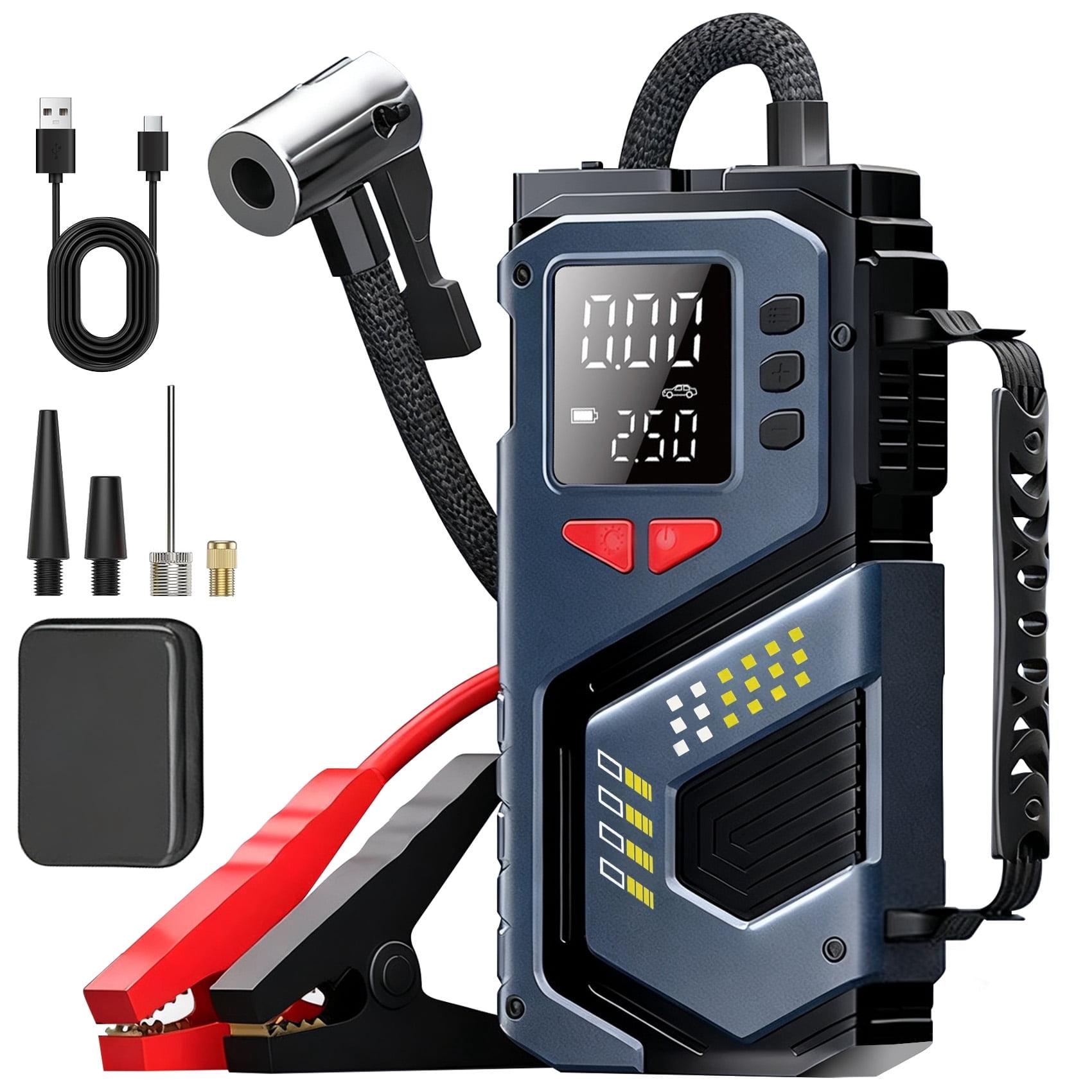 Portable Jump Starter with Air Compressor, 6000mAh 12V Car Battery ...