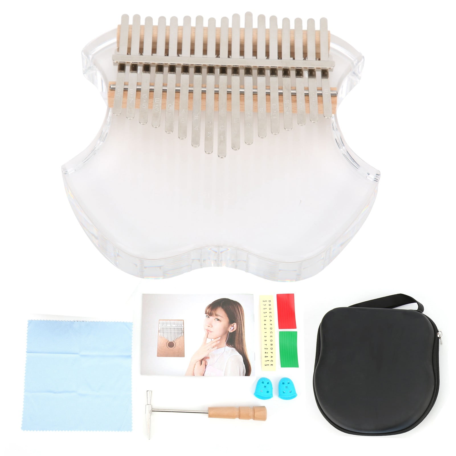 Portable Kalimba 17 Key Transparent Thumb Piano, 2 Finger Instrument ...