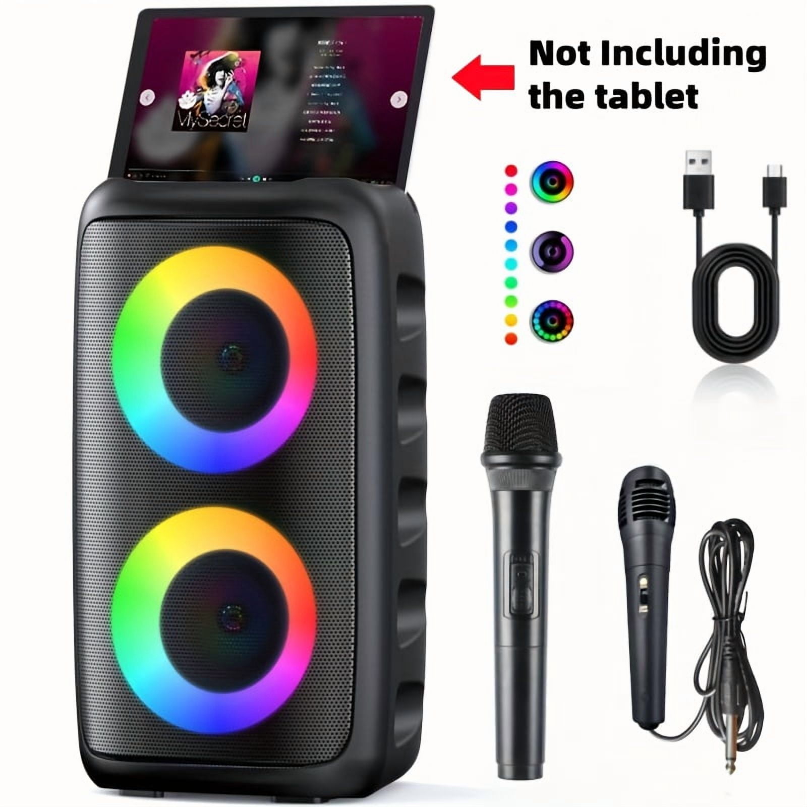 Portable Karaoke Machine with 2 Mics（1 Wireless）, PA Speaker, LED ...