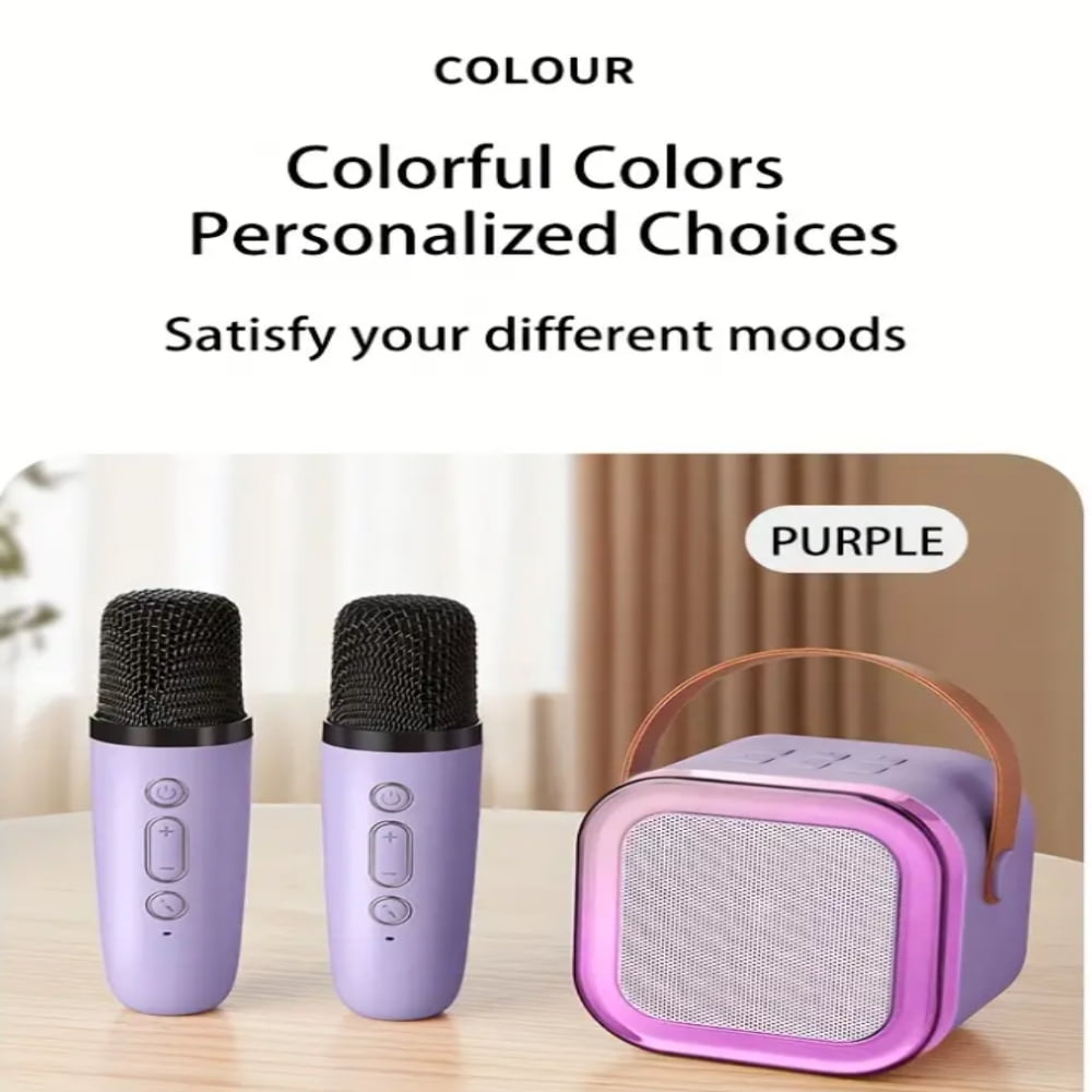 Portable Karaoke Machine with 2 Wireless Mics LED Lights Mobile Speaker ...